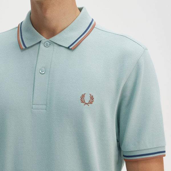 Fred Perry - Twin Tipped Polo in Silver Blue/Tennis Blue/Cinamon ...