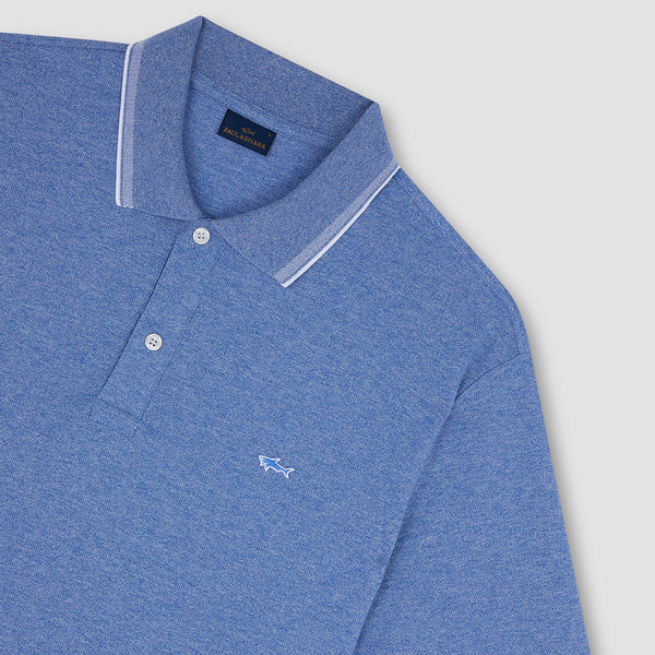 Paul & Shark - Shark Logo Striped Collar Polo in Pale Blue | Nigel Clare