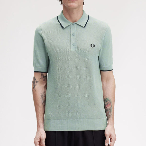 Fred Perry - Pique Stitch Knitted Polo in Bay Leaf | Nigel Clare